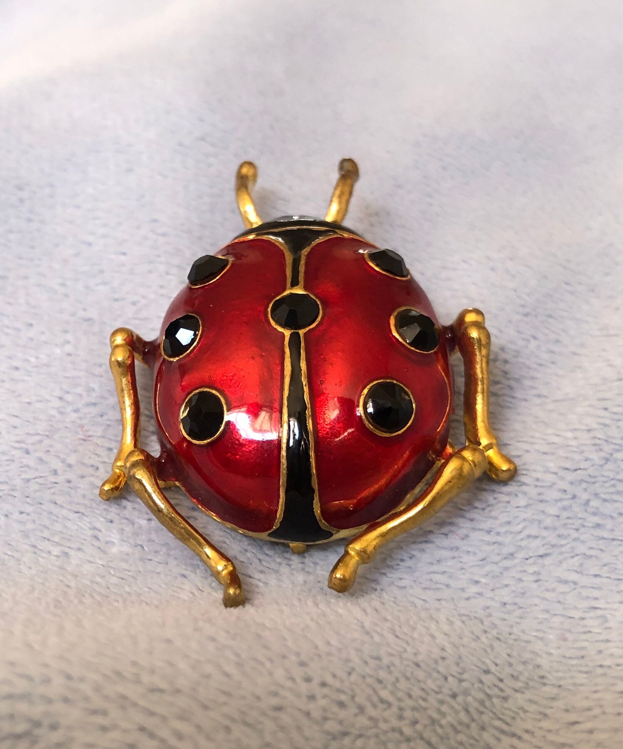 Vintage RMN Signed Ladybug Brooch, Red Enamel With Faceted Black Glass ...
