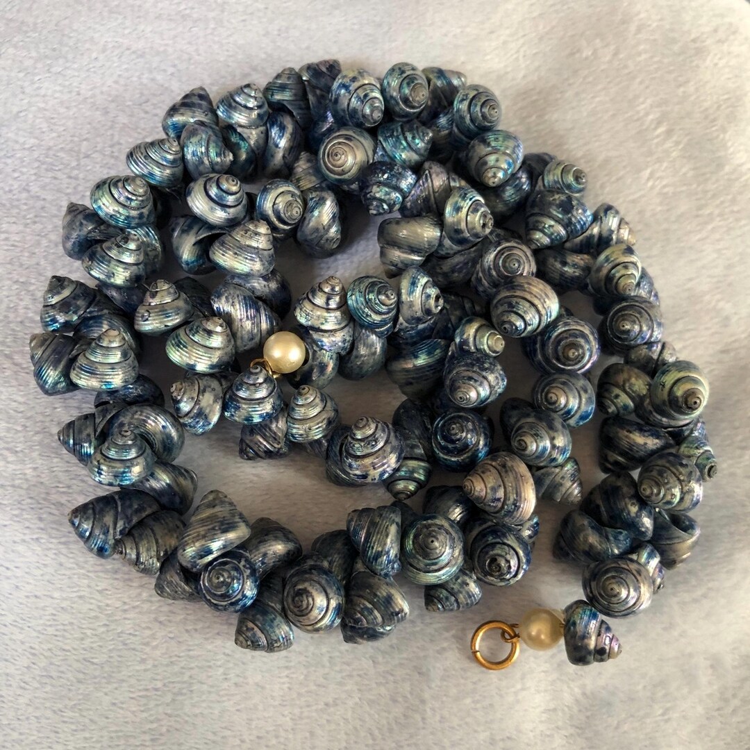 Tasmanian Mariner Blue Iridescent Trochus Shell Necklace Tiny Sea Snail ...