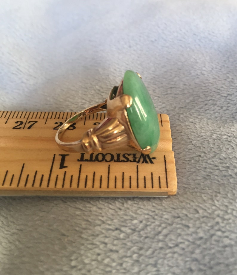 Art Deco Large Jade Ring 10K Solid Gold Size 5.5 - Etsy
