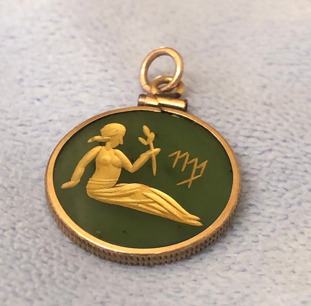 Gold Filled Spinach Jade Virgin Virgo Coin Pendant Zodiac - Etsy