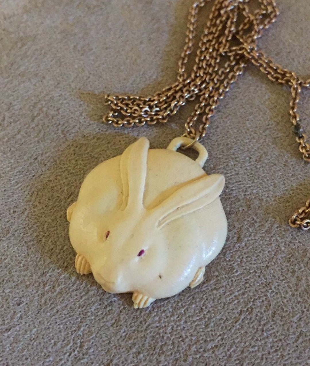 Antique Hand Carved Rabbit Pendant Solid Piece W/chain Necklace - Etsy