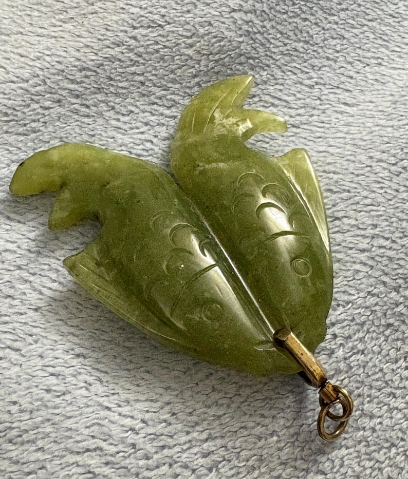 Art Deco Carved Green Jade Double Fish Pendant Doublesided - Etsy