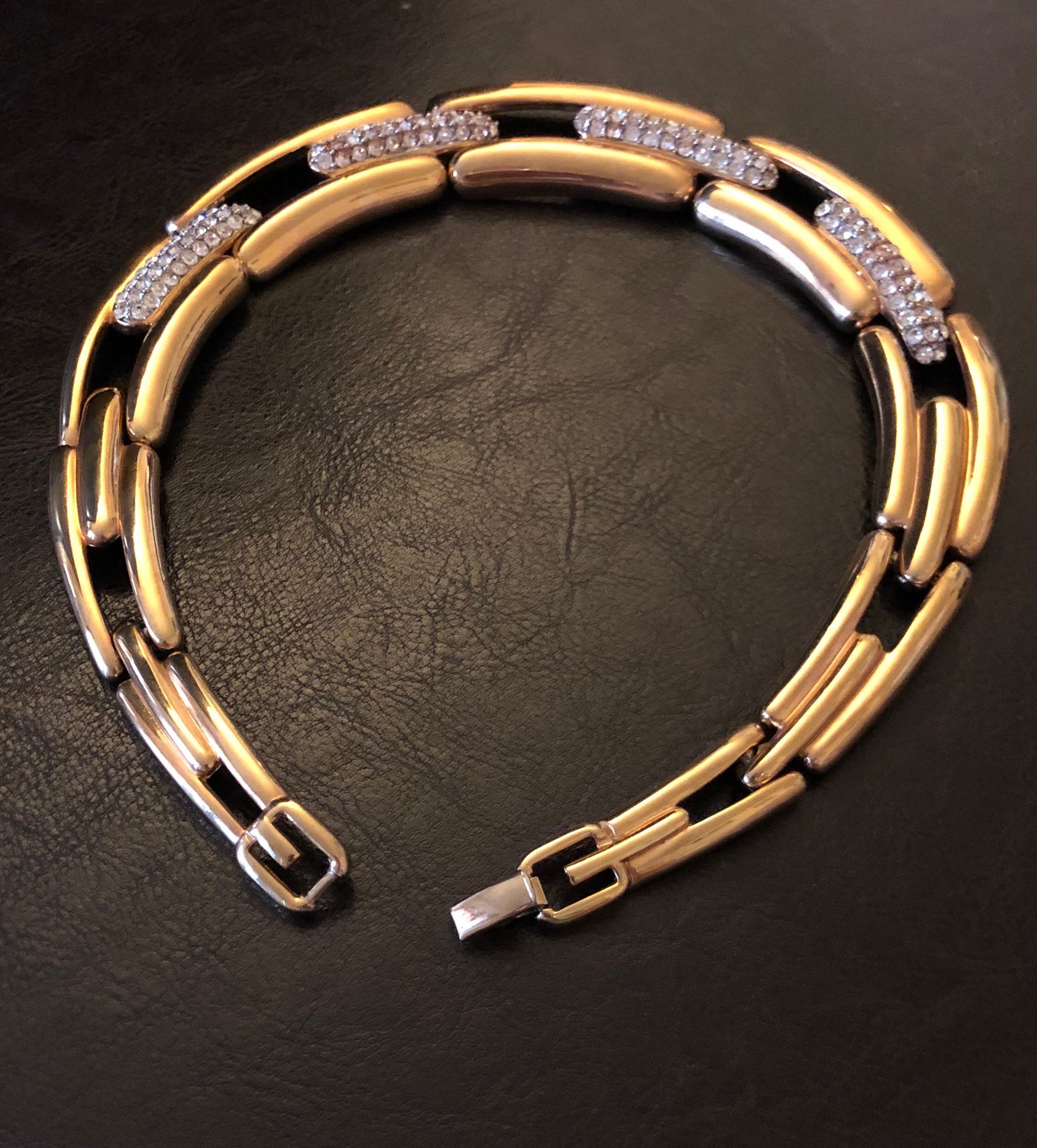 Vintage Dazzling Pave Set Crystals Chain Collar Necklace by Park Lane ...