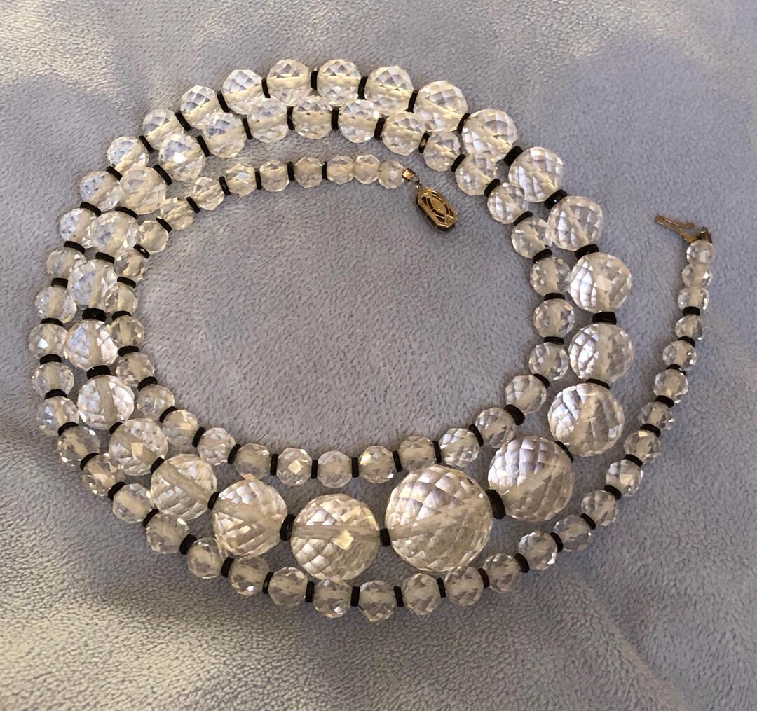 Art Deco 14K Faceted Dazzeling Graduated Rock Crystal Flappers Necklace ...