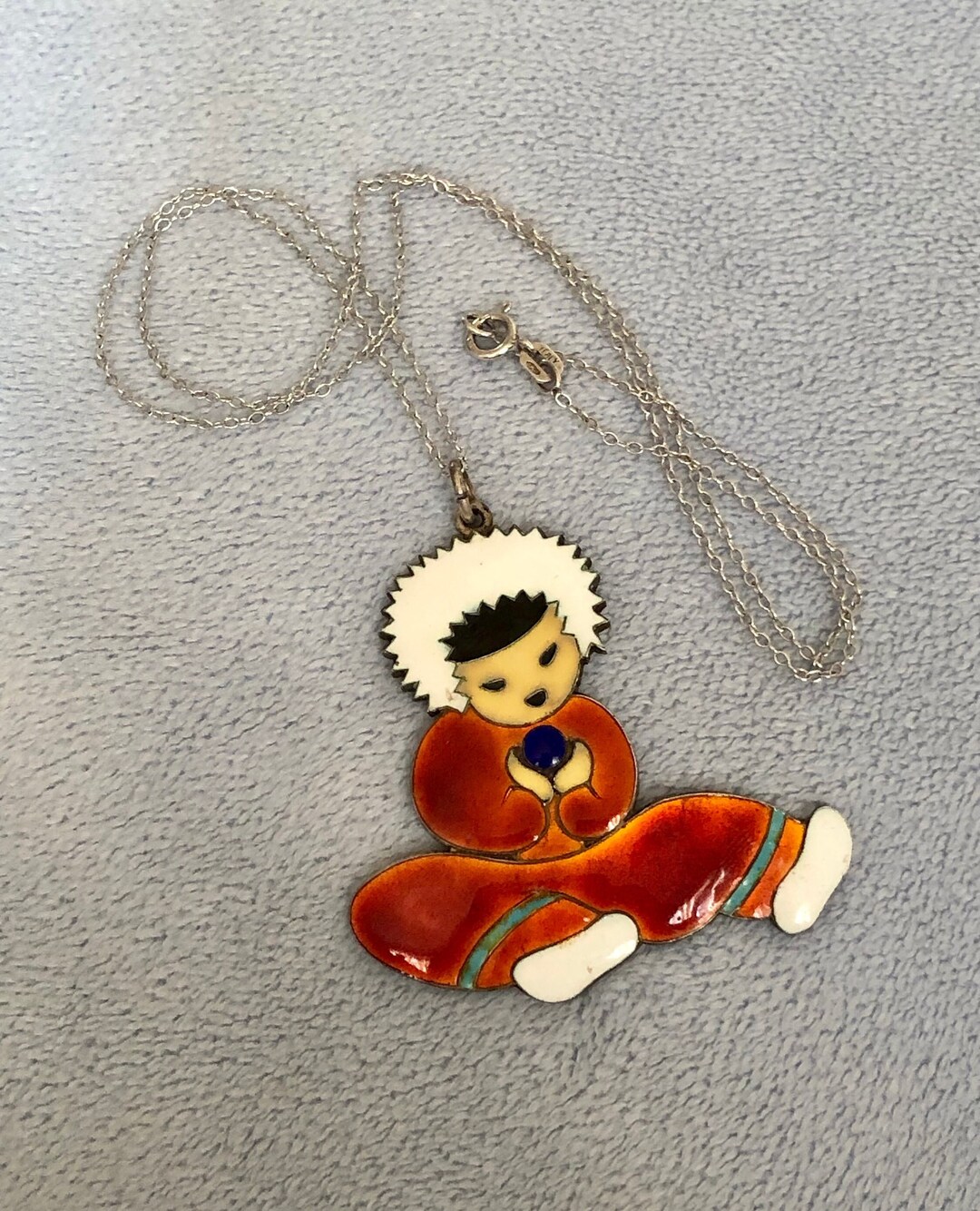 Inuit Eskimo Denmark A. Dragsted Red Enamel Sterling Eskimo W/cobalt ...