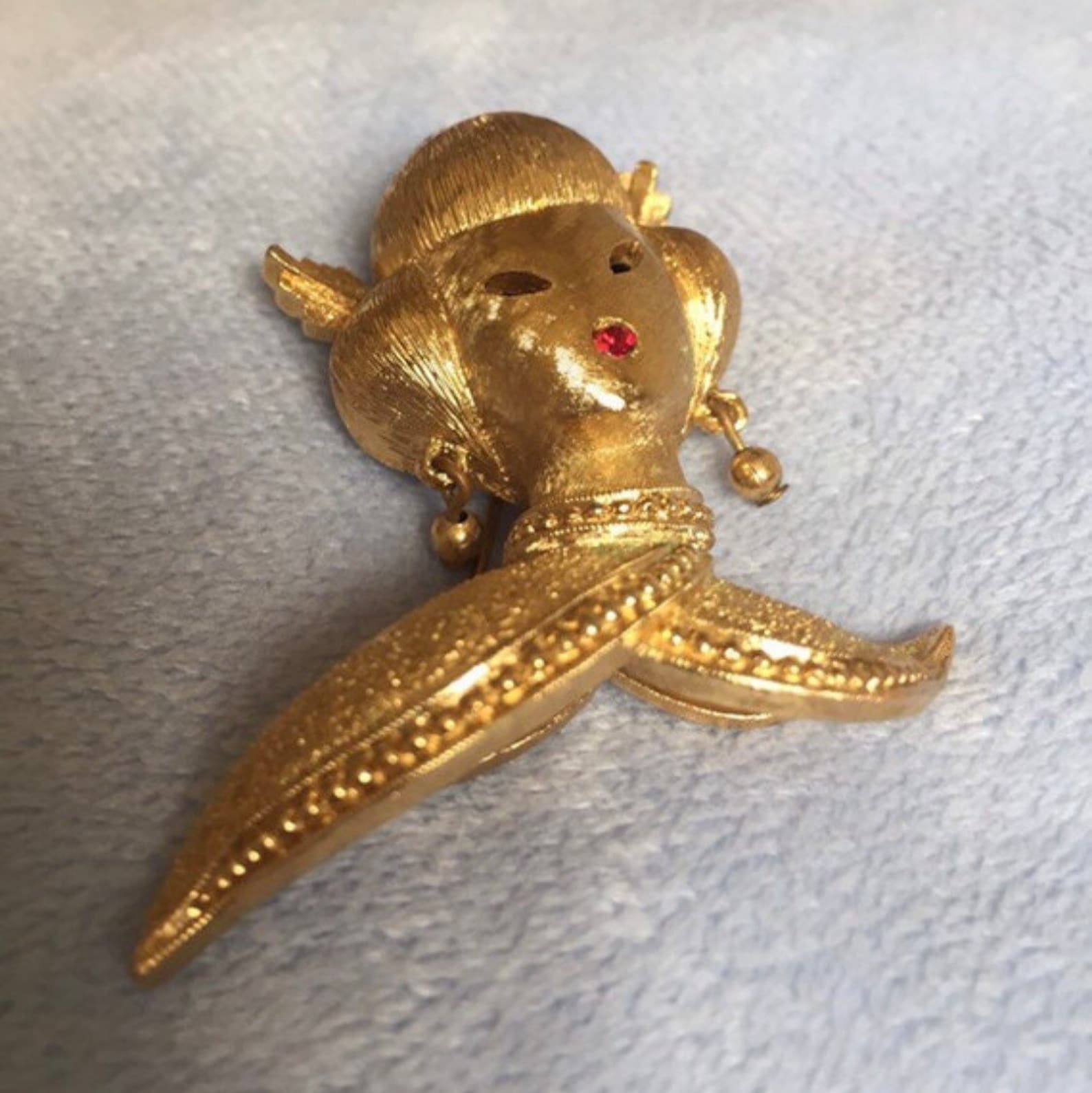 Rare Monet 3D Japanese Lady Geisha Red Rhinestone Gold Tone Brooch Pin ...