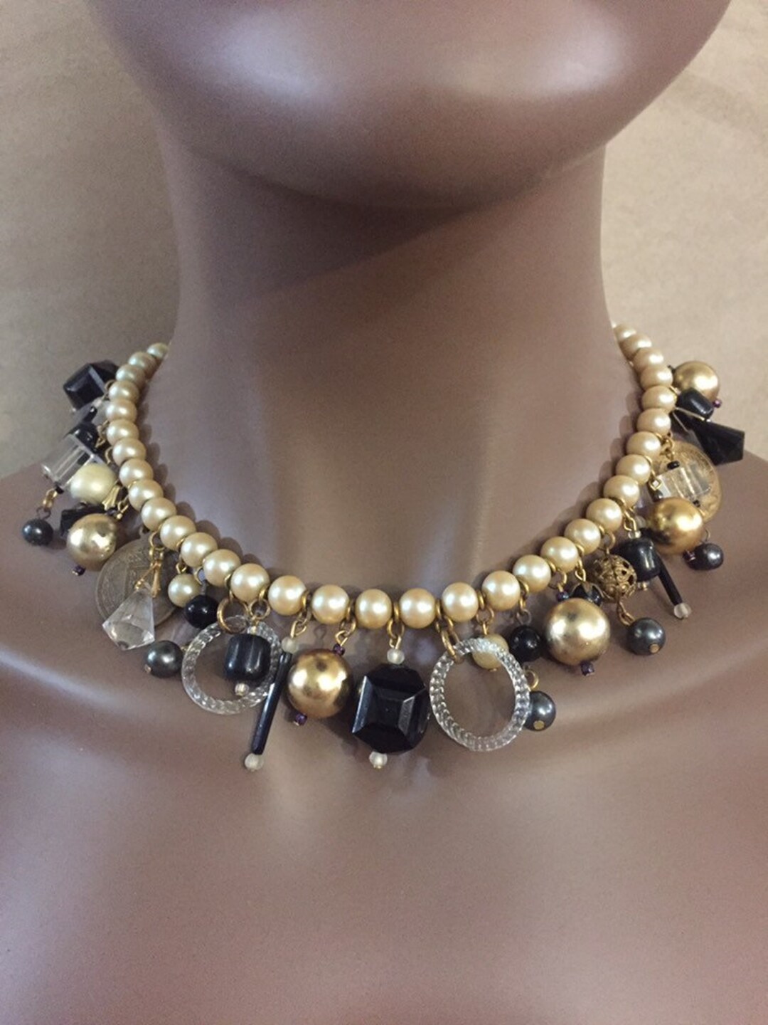 Rare French Art Deco Flapper’s Charm Necklace With Jet, Rock Crystal ...
