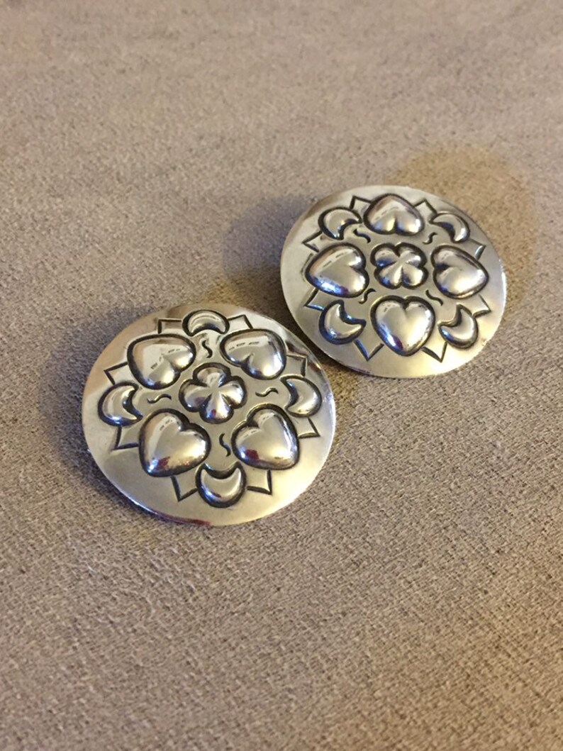 Older Vintage Sterling Silver Moon and Heart Concho Round Clip on Boho ...