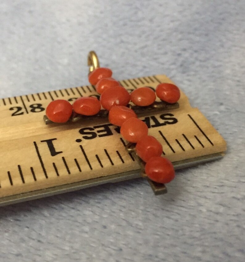 Victorian Salmon Red Coral Cross Pendant - Etsy