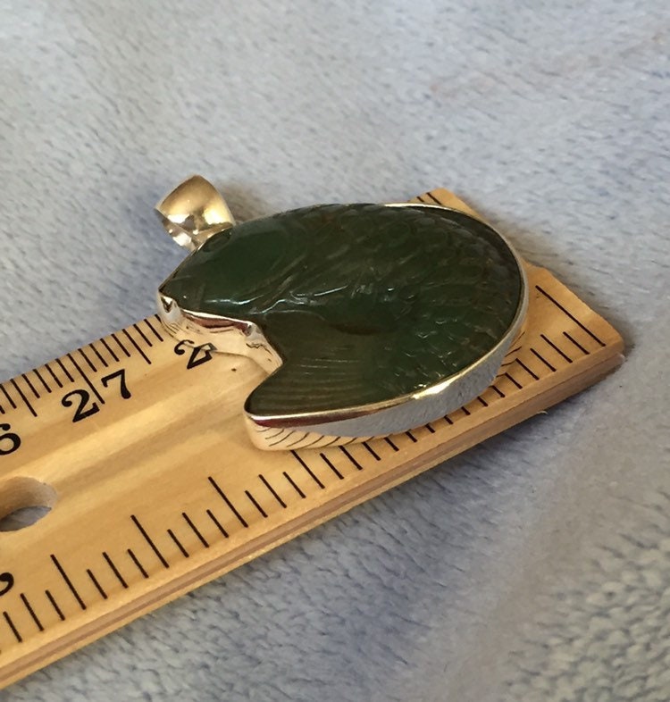Carved Jade Fish Pendant Sterling Silver - Etsy