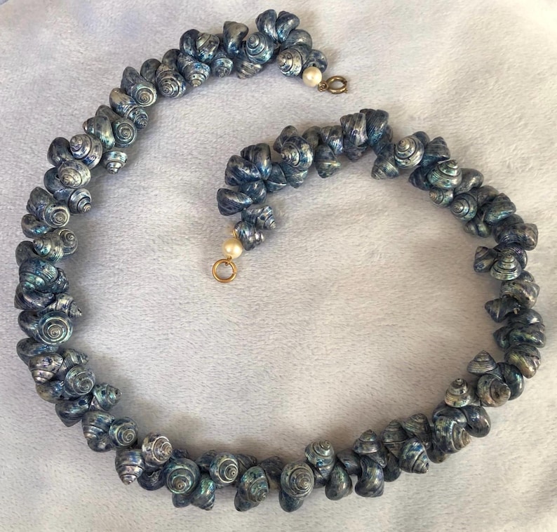 Tasmanian Mariner Blue Iridescent Trochus Shell Necklace Tiny Sea Snail ...