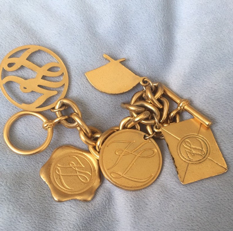 Vintage Iconic Karl Lagerfeld Matte Gold Charm Bracelet Bold and Chunky ...