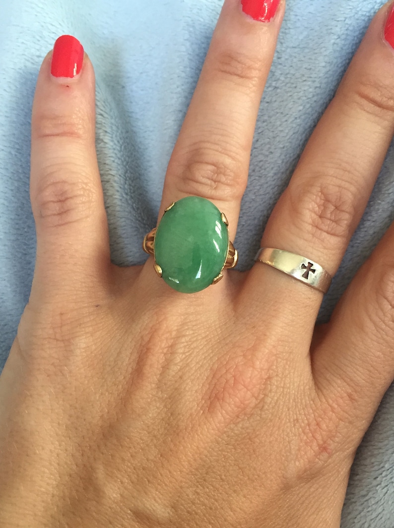 Art Deco Large Jade Ring 10K Solid Gold Size 5.5 - Etsy