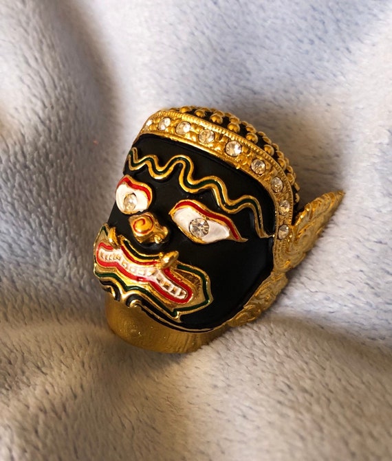 Vintage Enamel Gold Tone Gem