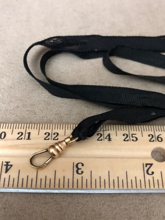 Antique Black Ribbon Gothic Watch Chain Necklace W/Bl… - Gem