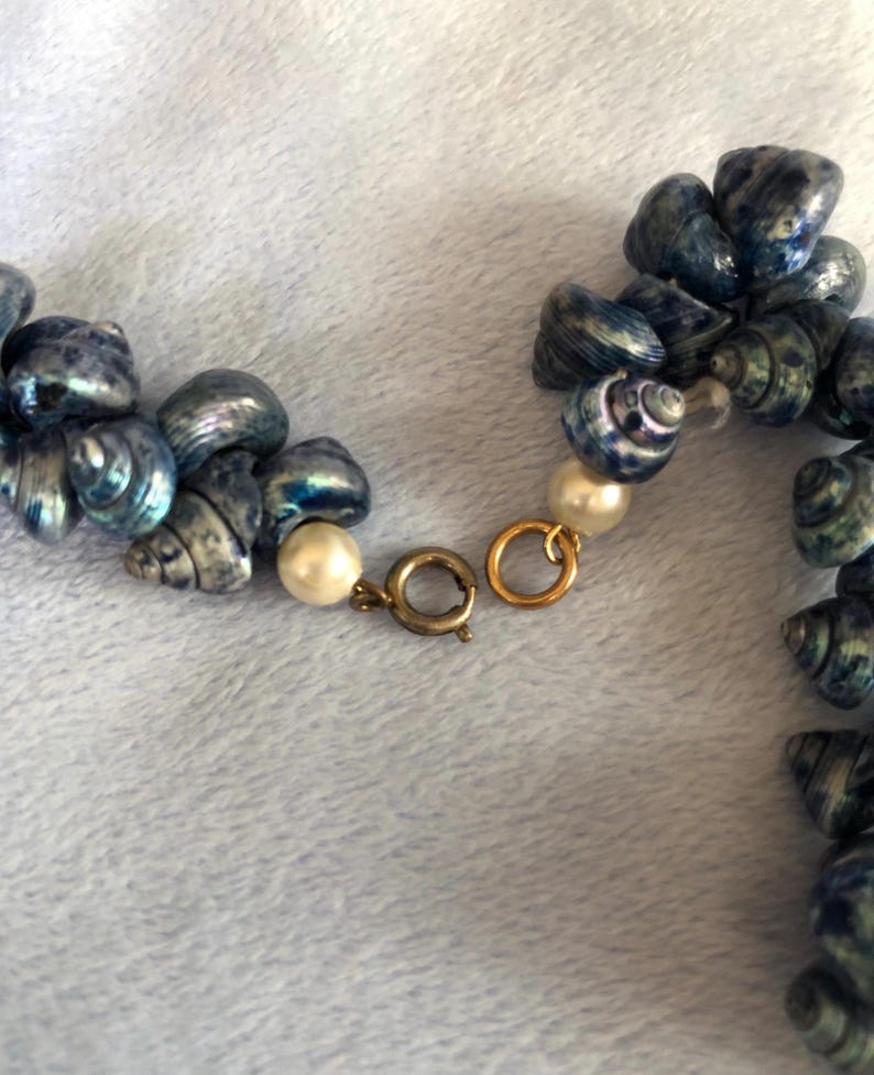 Tasmanian Mariner Blue Iridescent Trochus Shell Necklace Tiny Sea Snail ...