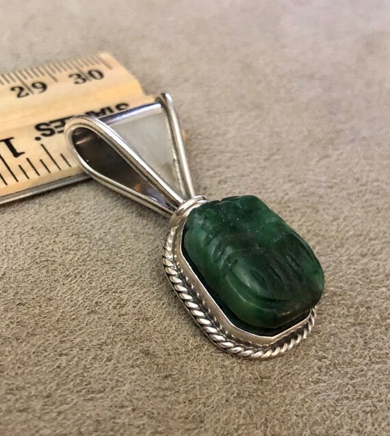 Art Deco Sterling silver Carved Green Verdite Stone E… - Gem
