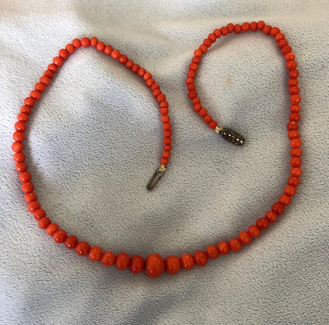 Antique Carved Salmon Red Coral Necklace Graduated Coral Orbs - Etsy