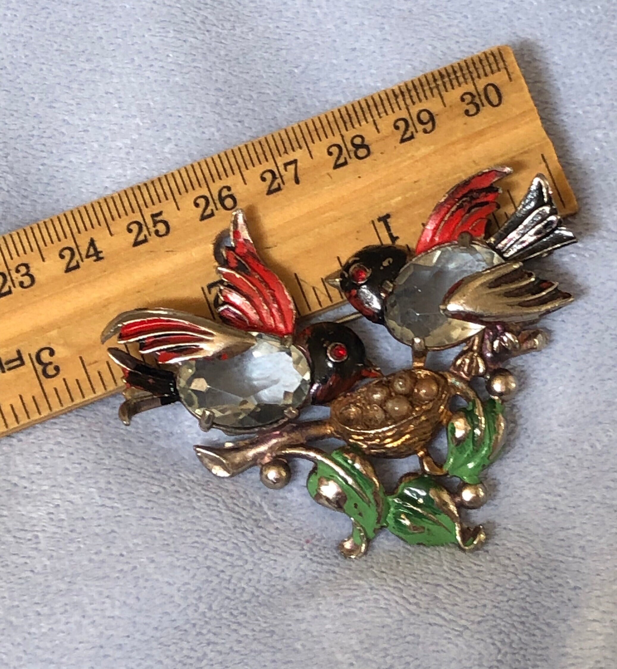 Fred Gray Art Deco Red Birds on Egg Nest Brooch - Etsy
