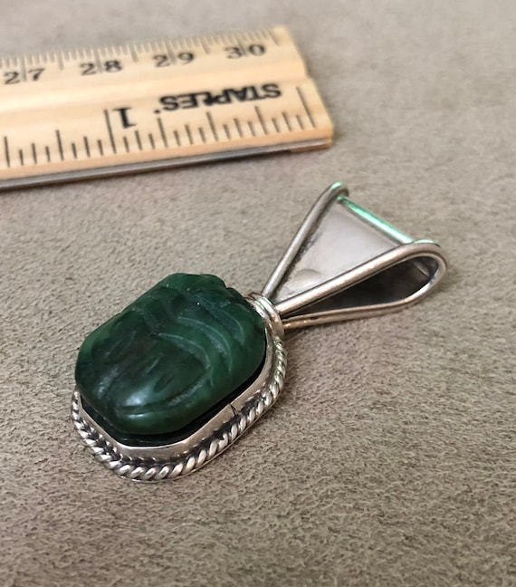 Art Deco Sterling silver Carved Green Verdite Stone E… - Gem