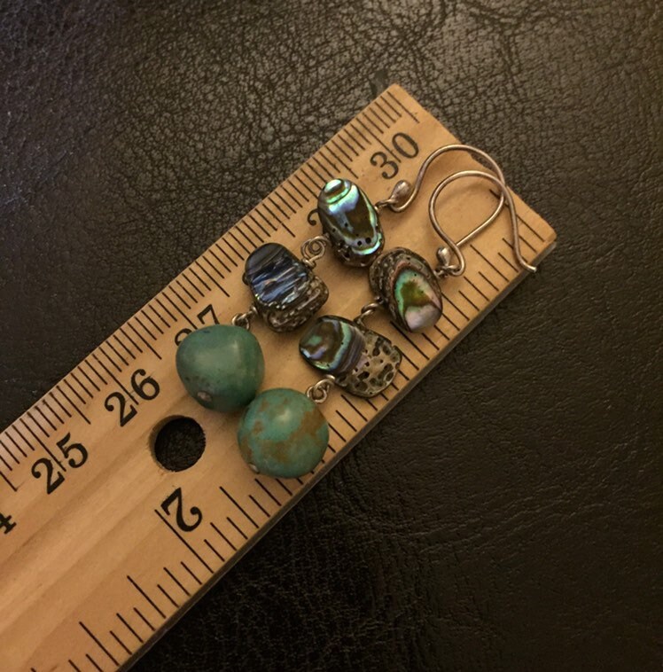 Vintage 1970s Abalone Shell Turquoise Dangle Sterling Silver - Etsy