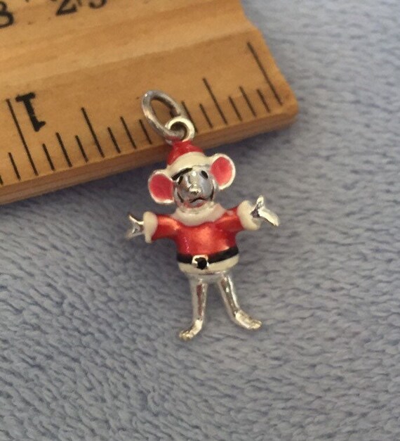 Vintage Sterling silver Very Tiny Big ear mice w/Red … - Gem