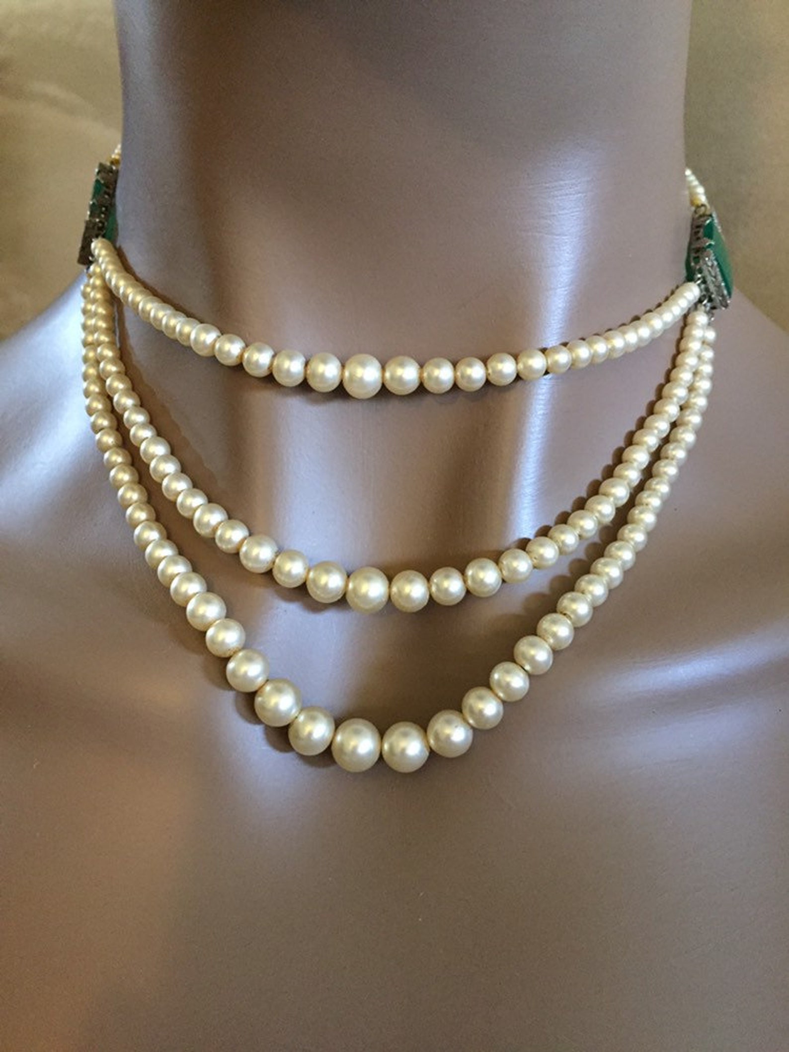 Art Deco Flappers Sterling Silver 3 Strand Pearl Collar Necklace W ...