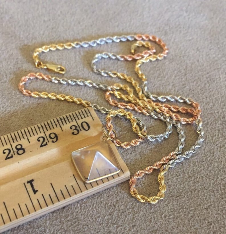 1980s Vintage Multicolor 18K Solid Gold 750 Rope Chain W/pyramid Rock ...