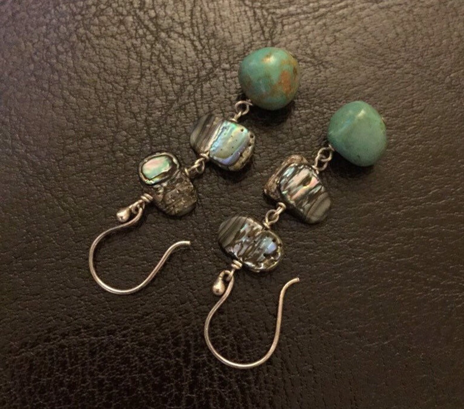 Vintage 1970s Abalone Shell Turquoise Dangle Sterling Silver - Etsy