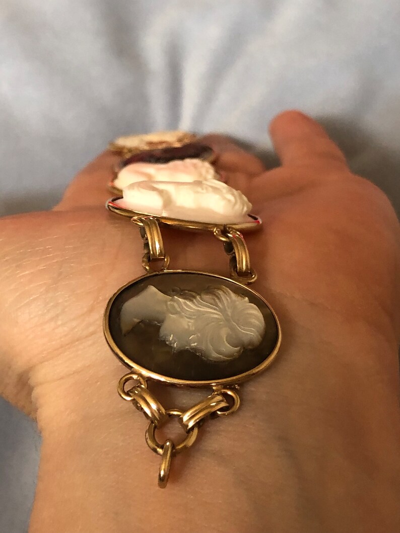1930-1940 Van Dell 12K Gold Filled Cameo Bracelet Coral & Shell Cameo ...