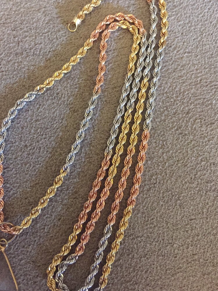 1980s Vintage Multicolor 18K Solid Gold 750 Rope Chain W/pyramid Rock ...