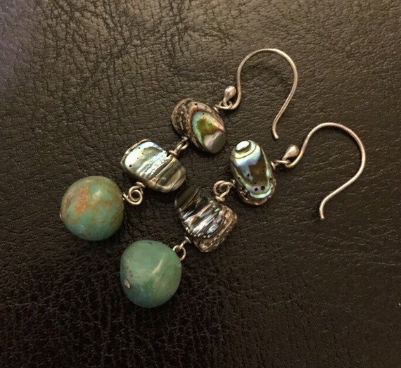 Vintage 1970s Abalone Shell Turquoise Dangle Sterling Silver | Etsy