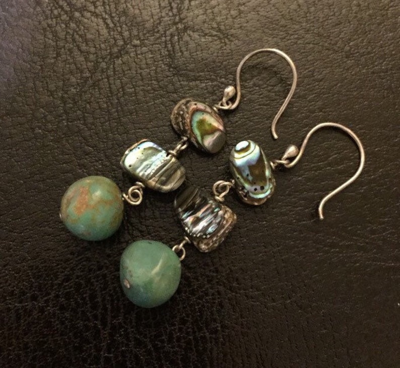 Vintage 1970s Abalone Shell Turquoise Dangle Sterling Silver - Etsy