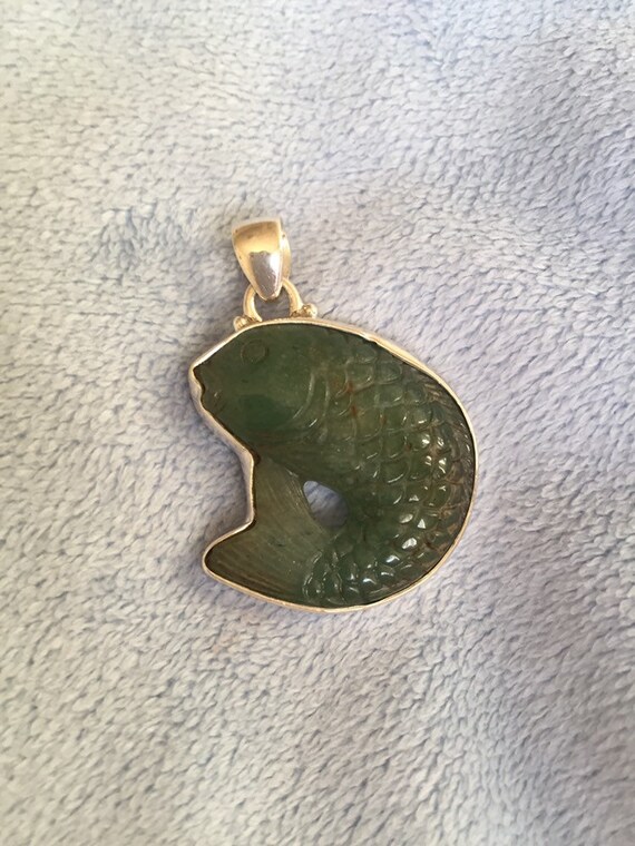 Carved Jade Fish Pendant Sterling Silver - Etsy