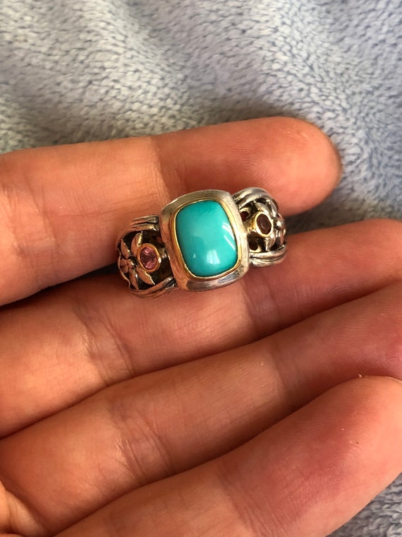 BJC Samuel Benham 925/750 Sterling & 18K Gold Turquoi… - Gem