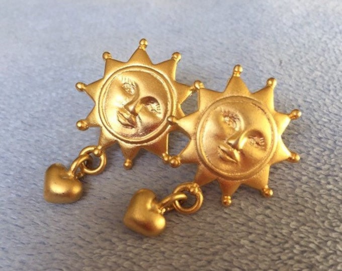 PETER BRAMS Designs 14K Gold Puffy Sun Face Earrings, Signed PBD 14KT ...