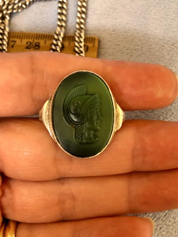 Art Deco Green Flamboyant Ombre Glass Cameo Soldier S… - Gem