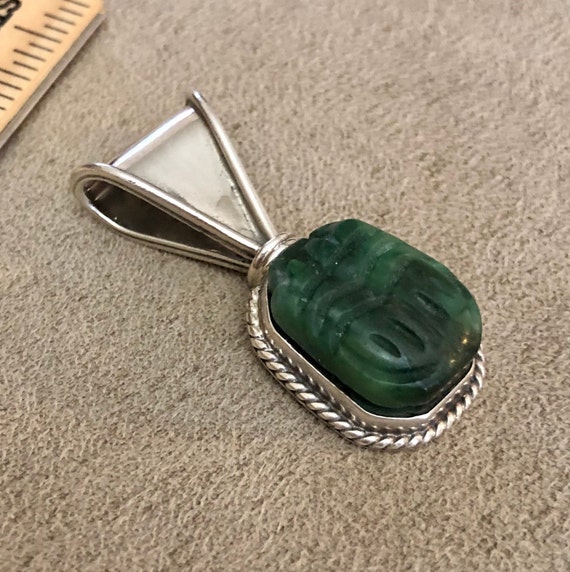 Art Deco Sterling silver Carved Green Verdite Stone E… - Gem