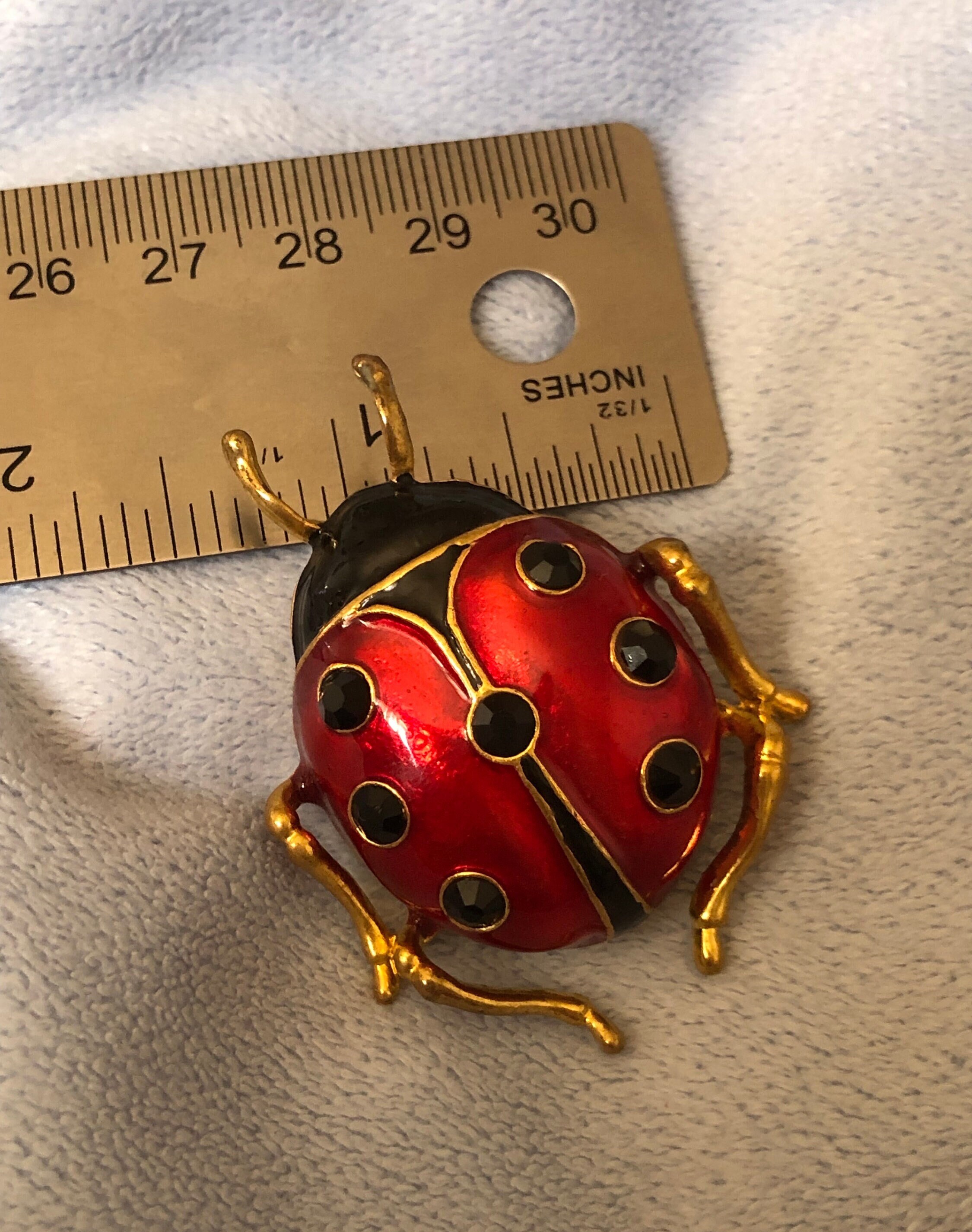 Vintage RMN Signed Ladybug Brooch, Red Enamel With Faceted Black Glass ...