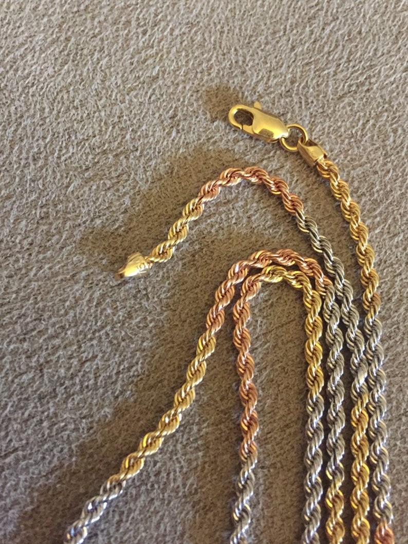1980s Vintage Multicolor 18K Solid Gold 750 Rope Chain W/pyramid Rock ...