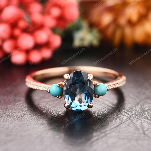 Rose Gold Blue Ring - Etsy