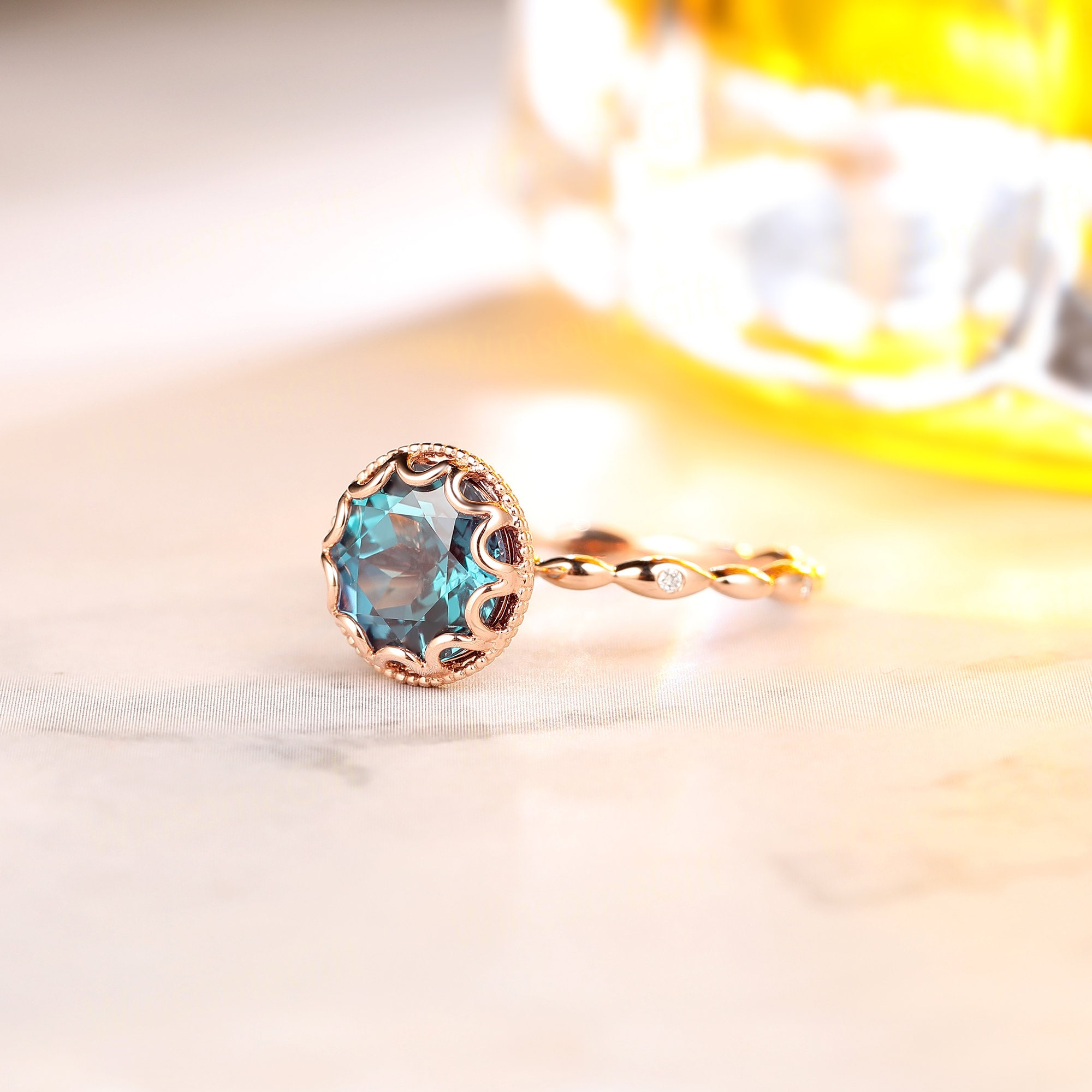 Vintage Style Alexandrite Ring 8mm Round Cut Alexandrite | Etsy