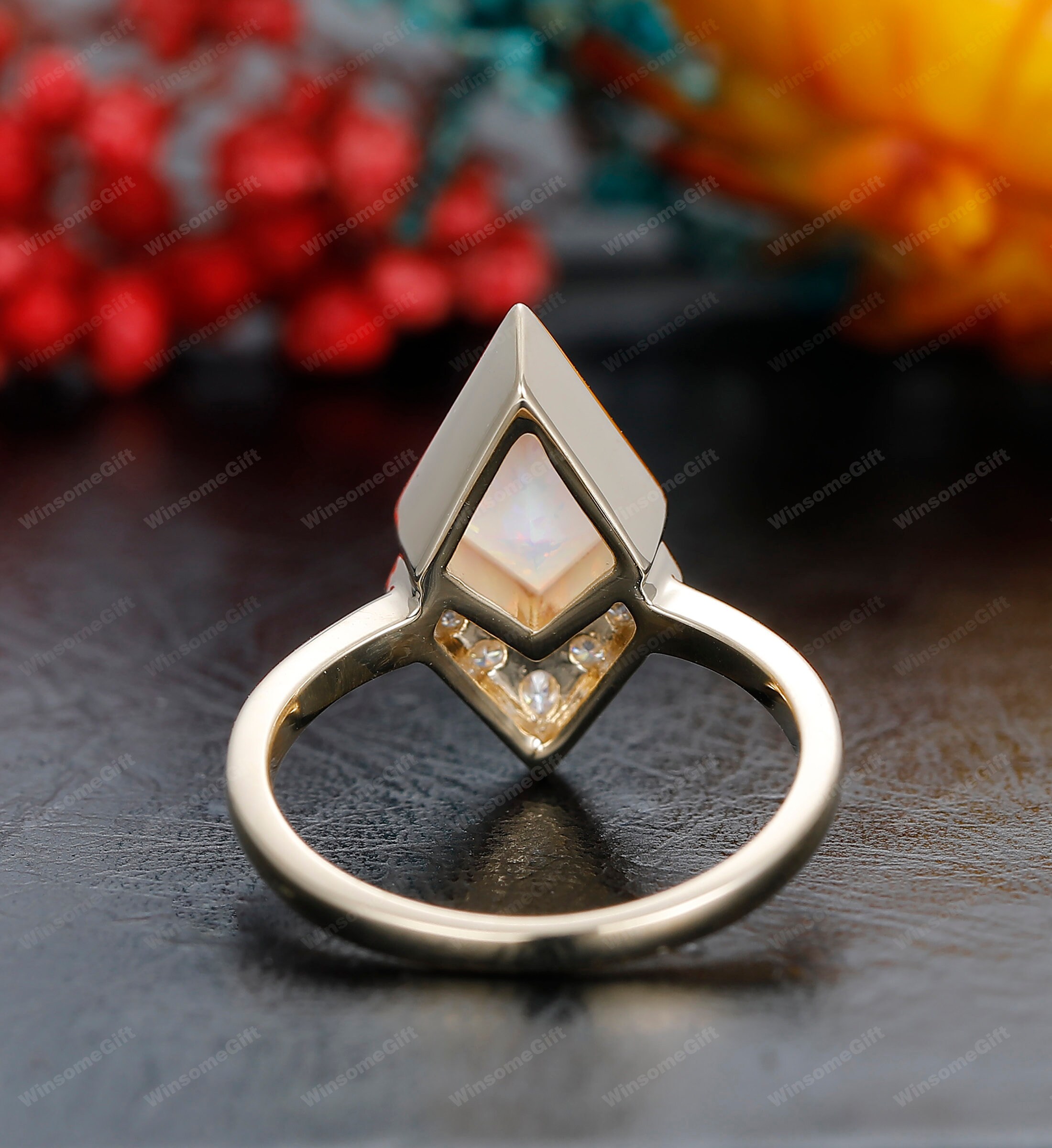 Bezel Set Ring,kite Cut 6x9mm Opal Engagement Ring,vintage Wedding ...