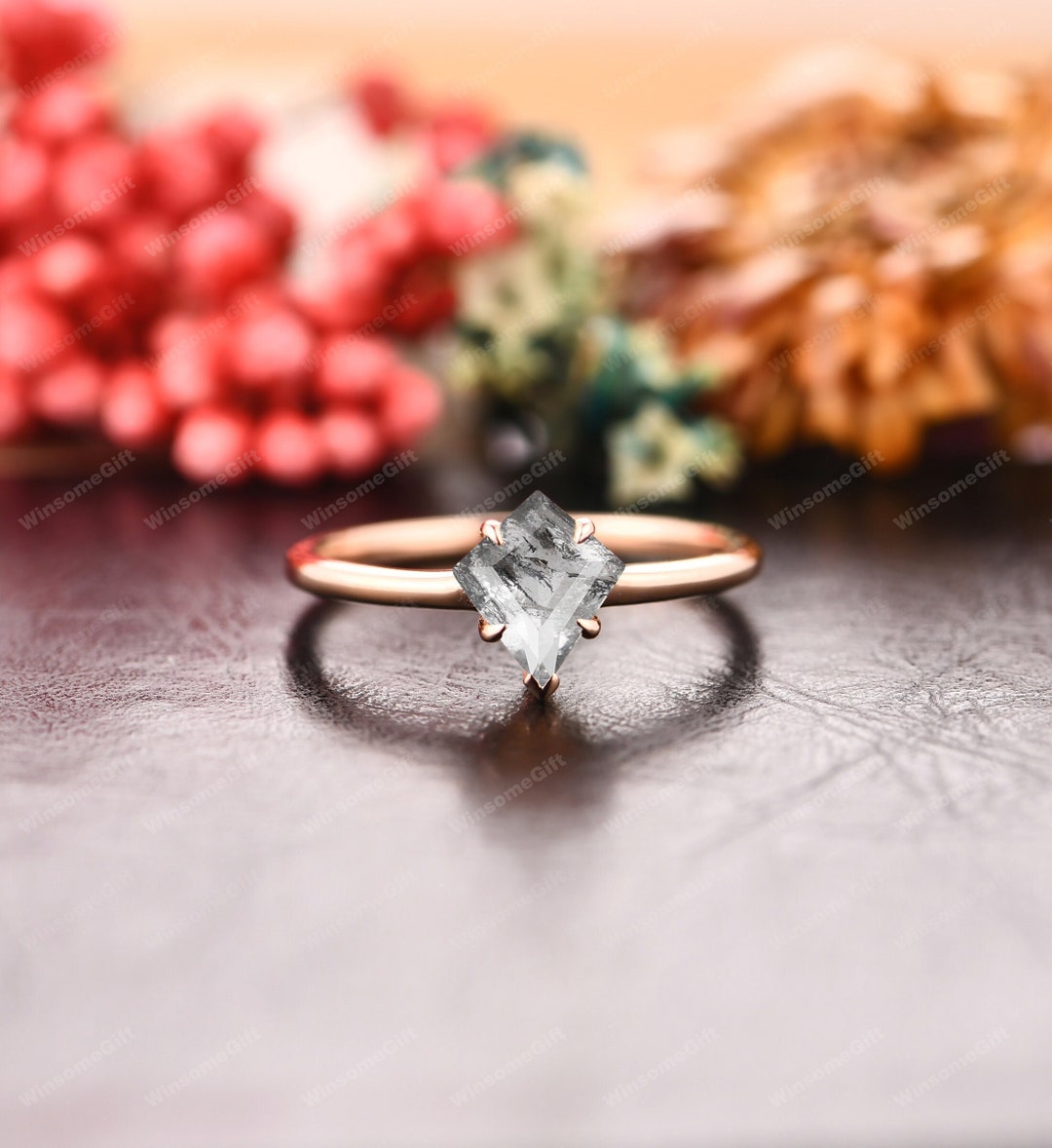 Dainty Ring,kite Cut 7x8mm Galaxy Raw Salt and Pepper Diamond ...