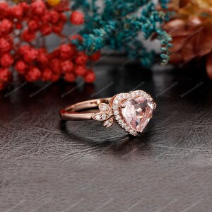 Halo Heart Shape Ring, 6.5mm Heart Cut Natural Pink Morganite ...