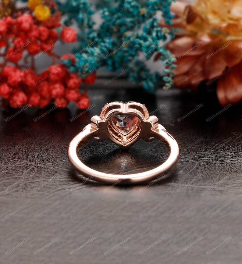 Halo Heart Shape Ring, 6.5mm Heart Cut Natural Pink Morganite ...