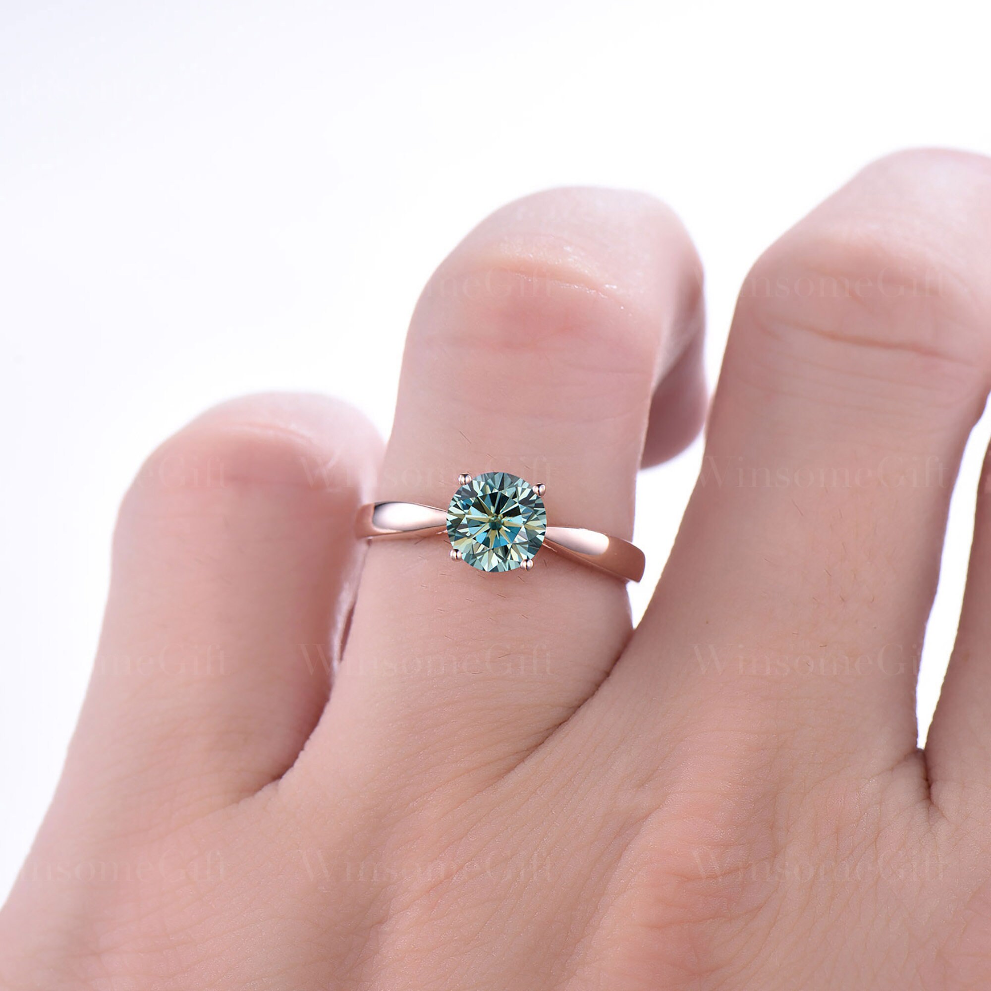 6 5mm Round Cut Blue Moissanite Engagement Ring 14k Solid Etsy