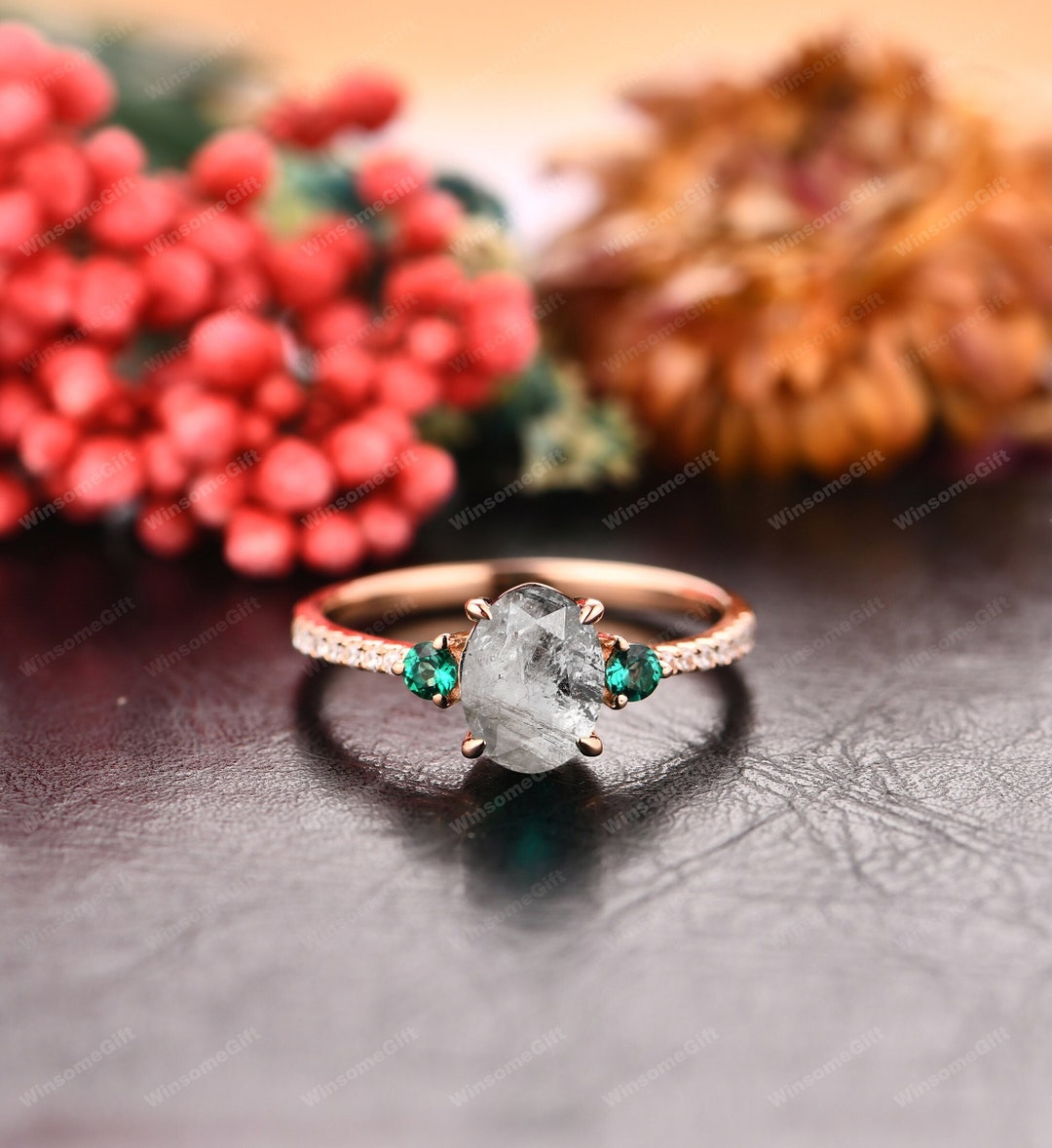 Oval Cut Galaxy Raw Salt & Pepper Diamond Engagement Ring,gemstone ...