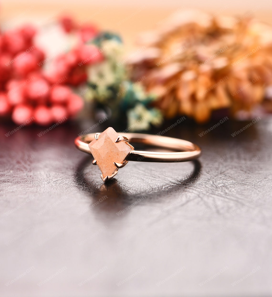 Kite Cut 7x8mm Natural Sunshine Stone Solitaire Ring Plain - Etsy