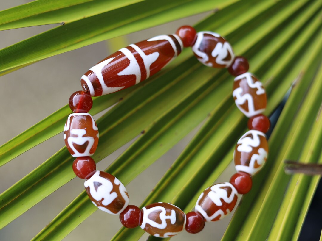 Rare Red Dzi Natural Stone Bracelet/tibetan Dzi Bead Nectar - Etsy